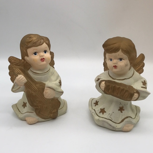 None | Holiday | Vintage2 Ceramic Angels Playing Instruments | Poshmark